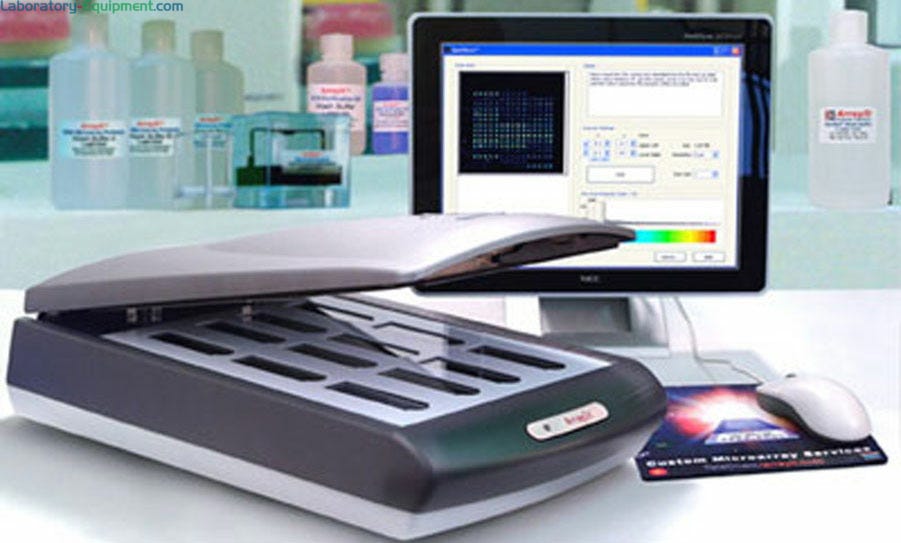 Microarray scanners, printers and hybridization stations