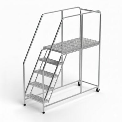 5 Steps 304 or 316L SS Mobile Work Platform with Handrails, Diamond ...
