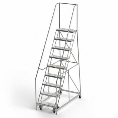 10 Steps Industrial Rolling Ladder with Handrails, Diamond Plating ...