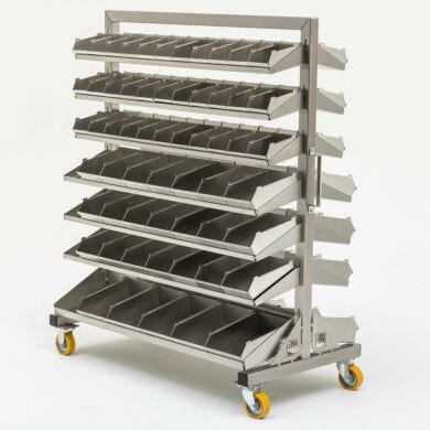 Mobile Storage Rack; Bins, 304 or 316L SS, 50" W x 26" D x 60" H, 14 ...