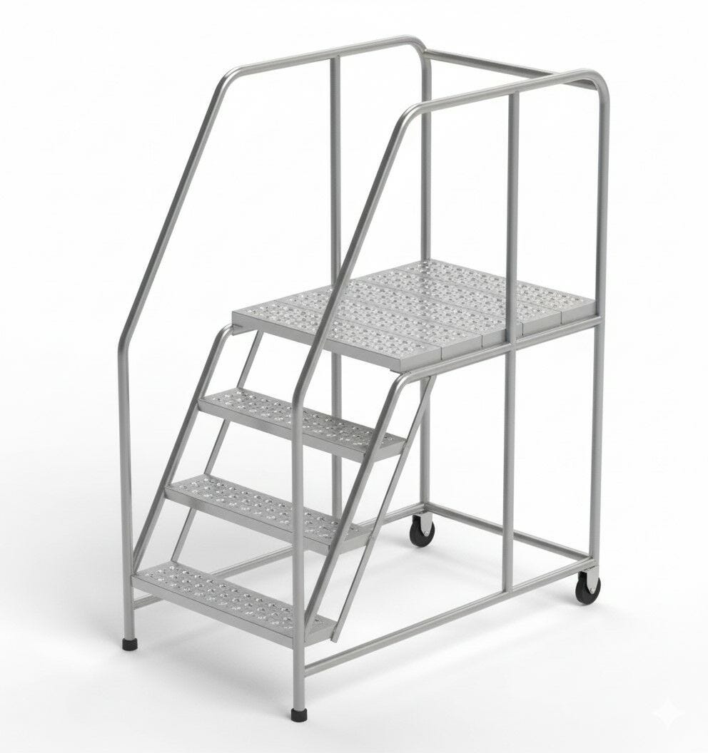 4 Steps 304 or 316L SS Mobile Work Platform with Handrails, Diamond ...