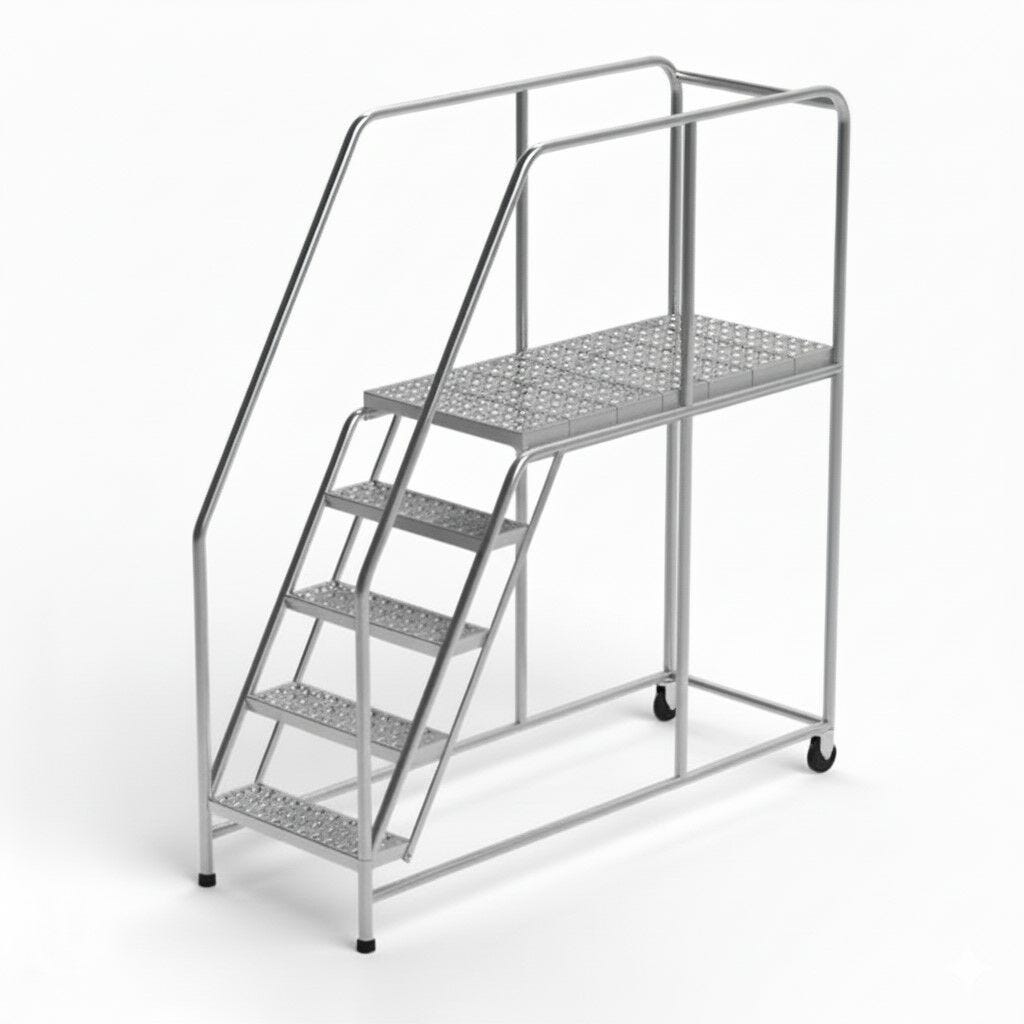 5 Steps 304 or 316L SS Mobile Work Platform with Handrails, Diamond ...