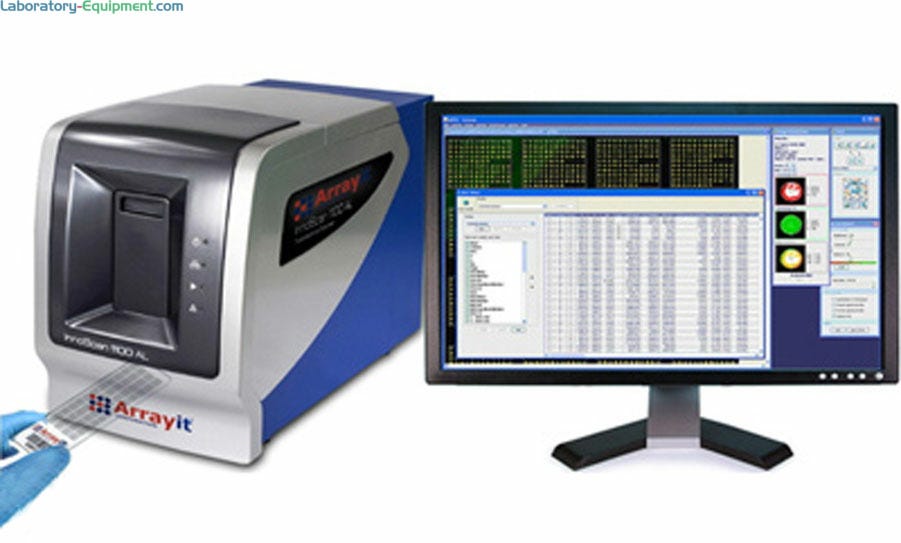 Microarray scanners, printers and hybridization stations